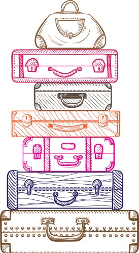 Sketch drawing of luggage bags Royalty Free Vector Image