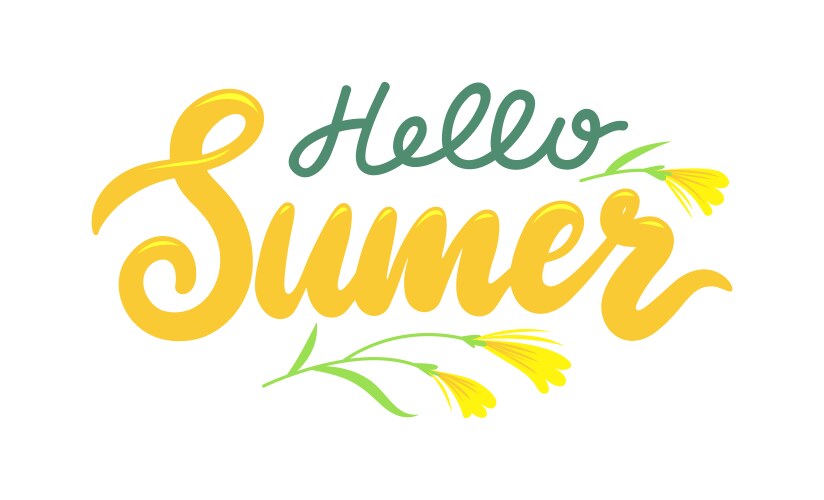 Bright hello summer lettering with sun and sea Vector Image