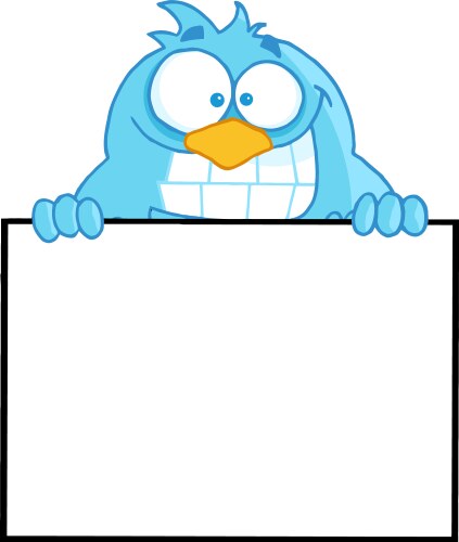 Cartoon happy bird sitting on a sign Royalty Free Vector