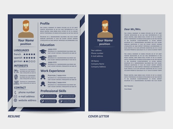 Male female cv resume cartoon Royalty Free Vector Image