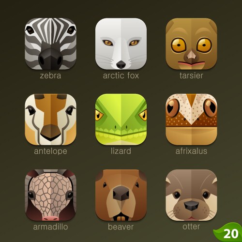 Animal faces for app icons-set 24 Royalty Free Vector Image