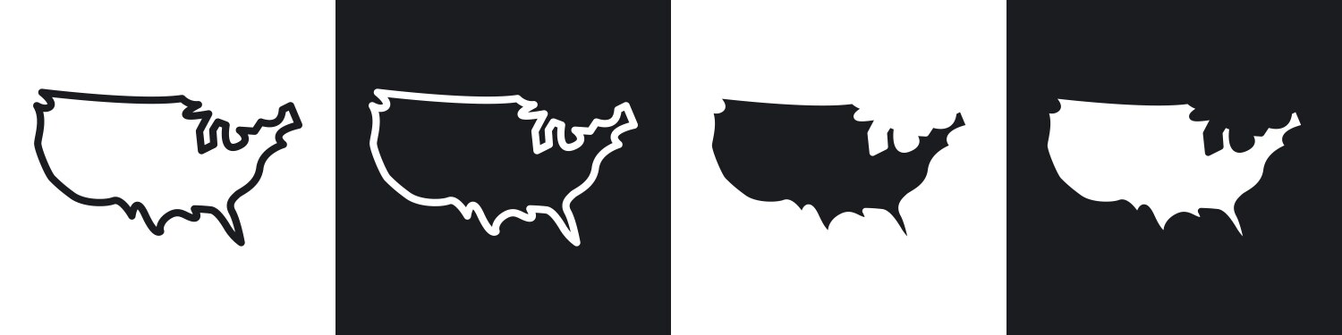 America map icon set in black and white outlines Vector Image