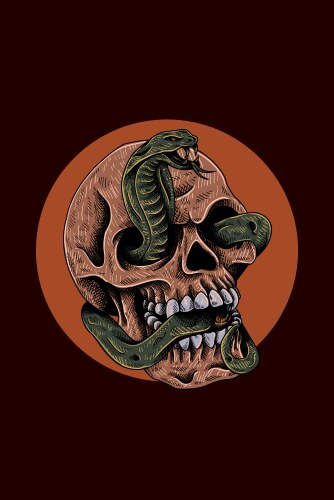 Skull with snake hand drawing Royalty Free Vector Image