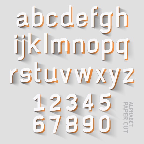 Paper cut alphabet letters and numbers font Vector Image