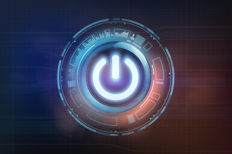 Futuristic power button with computer circuit Vector Image