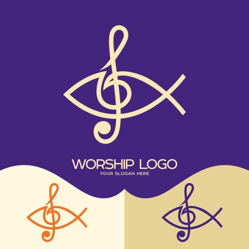 Jesus fish musical note treble clef and wing Vector Image