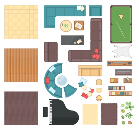 Office interior elements top view set Royalty Free Vector