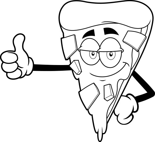 Outlined winking pizza slice cartoon character Vector Image