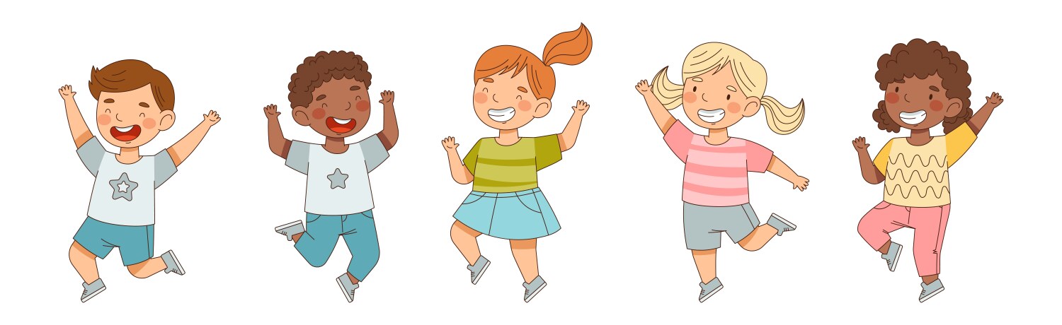 Happy kid character jumping with joy set Vector Image