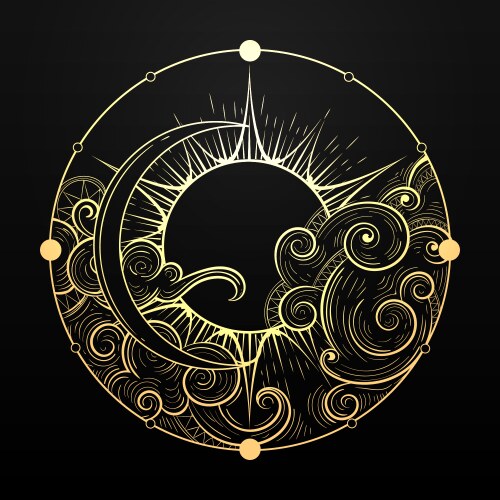 Hand drawn crescent moon and sun engraving tattoo Vector Image