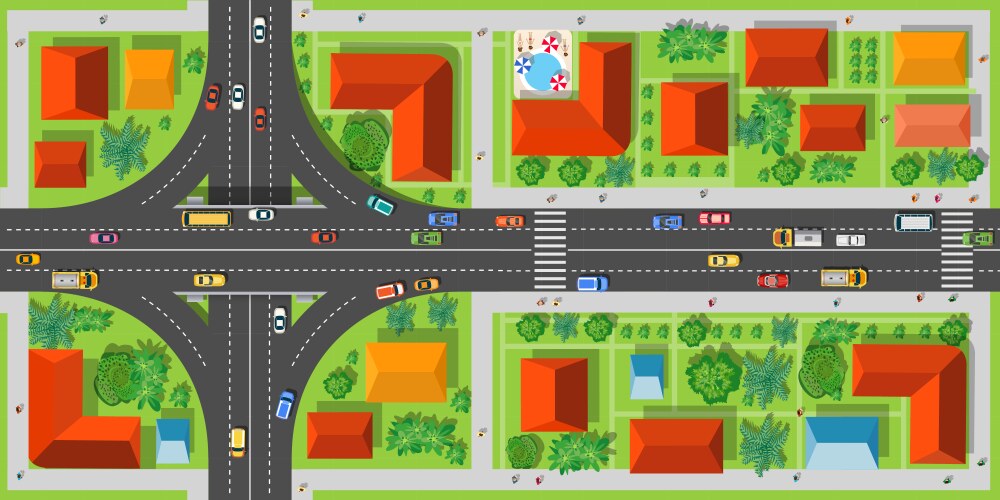 Top view of road junction Royalty Free Vector Image