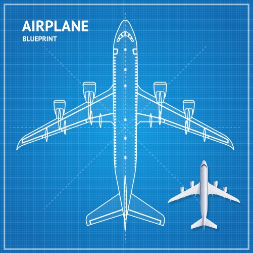 Military jet aircraft drawing blueprint Royalty Free Vector