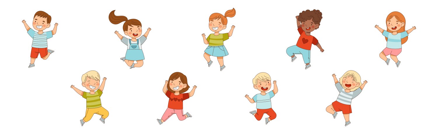 Happy kid character jumping with joy set Vector Image