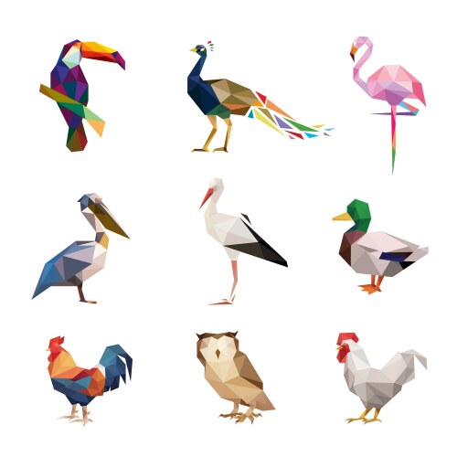 Bird animals low poly logo icon symbol set Vector Image