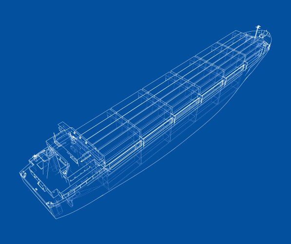 Ship wireframe with many containers made of blue Vector Image