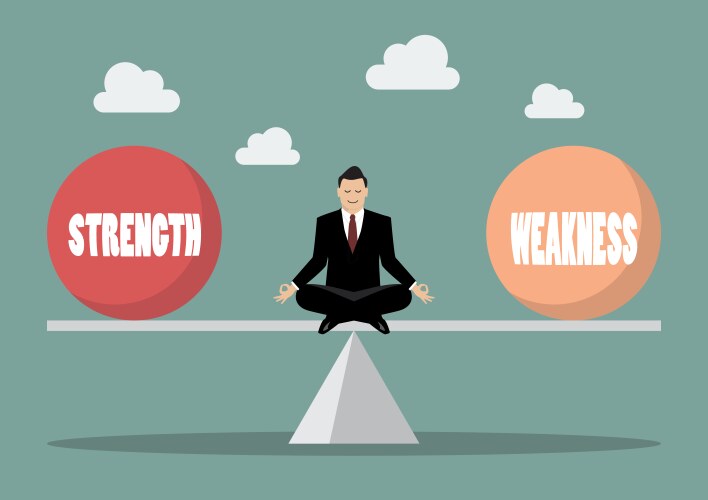 Strength and weakness balance on the scale Vector Image
