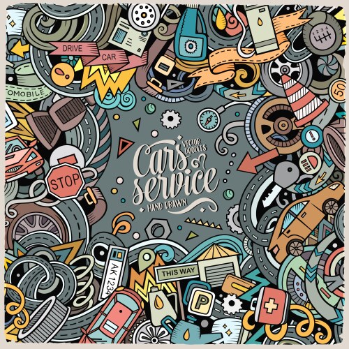 Cartoon cute doodles vehicle frame border Vector Image