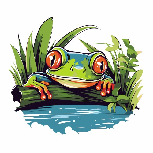 Frog playing the guitar in pond cartoon Royalty Free Vector