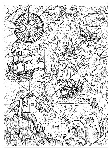 Pirate treasure map with compass and ships Vector Image