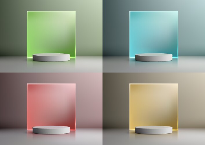 Minimalist 3d white podium with translucent glass Vector Image