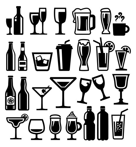 Drink alcohol beverage icons set Royalty Free Vector Image