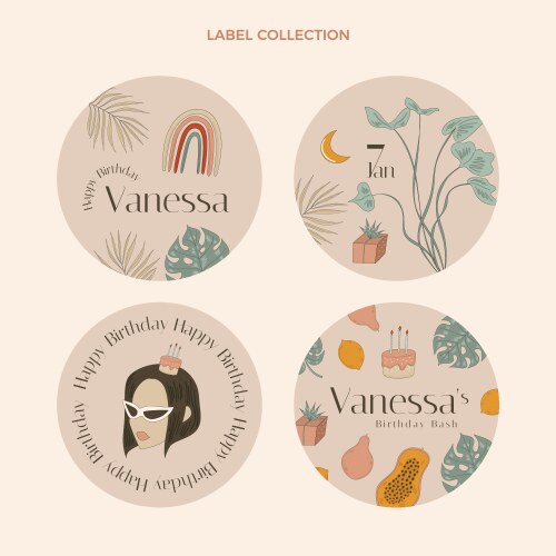 Hand drawn boho birthday labels Royalty Free Vector Image