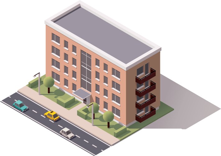 Multi-storey building skyscraper in isometric Vector Image
