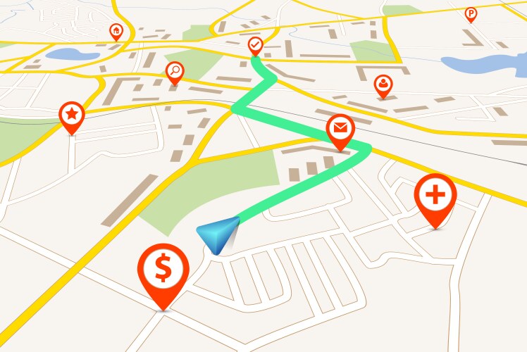 Route dashboard city street map navigation town Vector Image