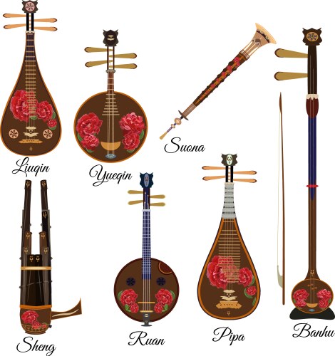 Ethnic music instruments set musical instrument Vector Image