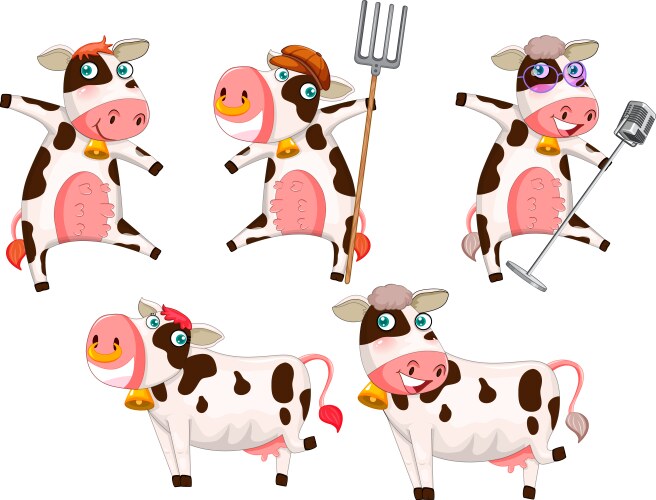 Two cows cartoon character Royalty Free Vector Image