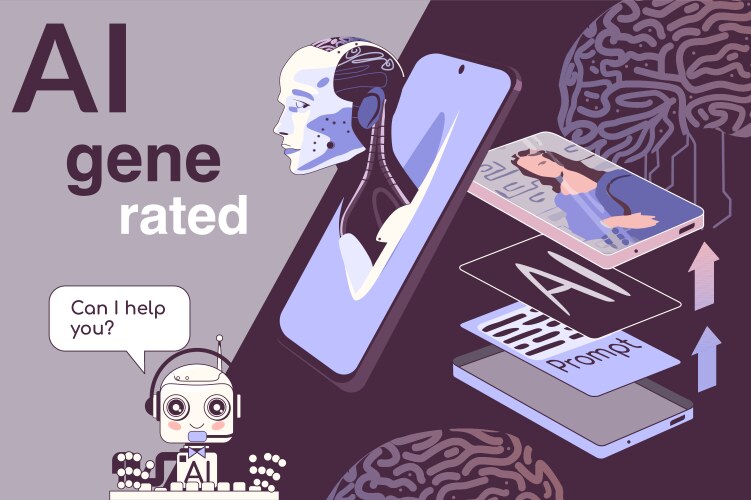 Ai generated images software flat concept spot Vector Image