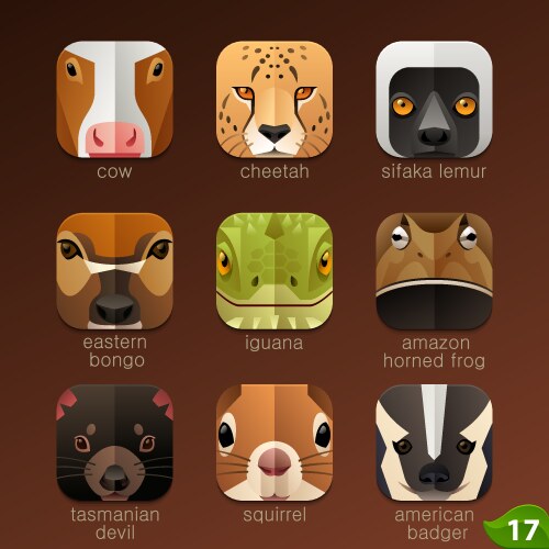 Animal faces for app icons-set 24 Royalty Free Vector Image