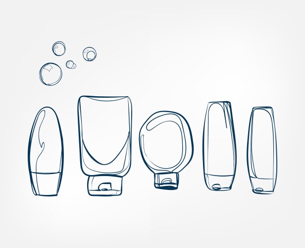 Liquid tube cosmetics jars line art sketch Vector Image