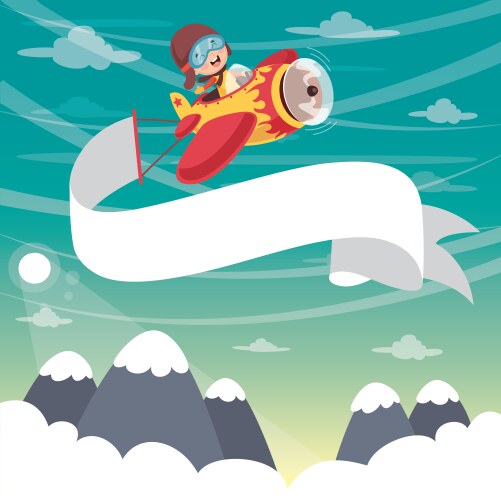 Kid flying plane with banner Royalty Free Vector Image