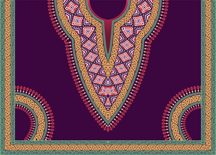 Blue and gold pattern design for v-neck of kaftan Vector Image