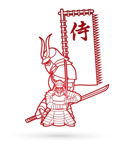 Manga samurai line art Royalty Free Vector Image