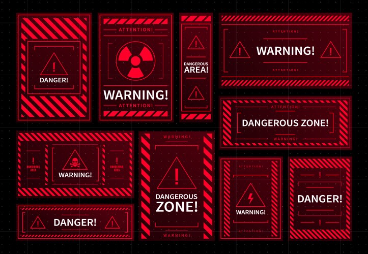 Red warning panels holograms screen frames hud Vector Image