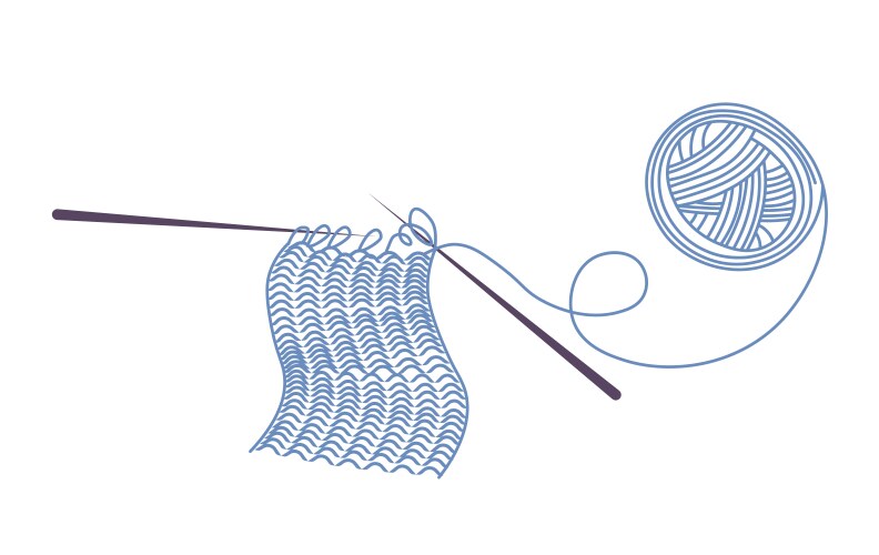 Womans hands knitting thread using needle line art