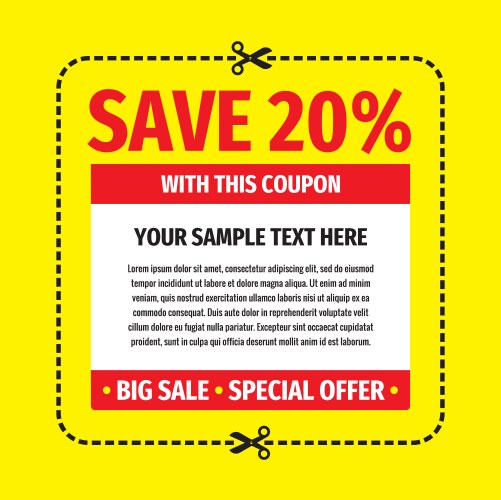 20 percent off price discount coupon mockup Vector Image