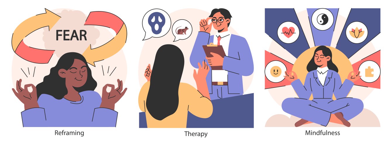 Overcoming fears set characters confronting Vector Image