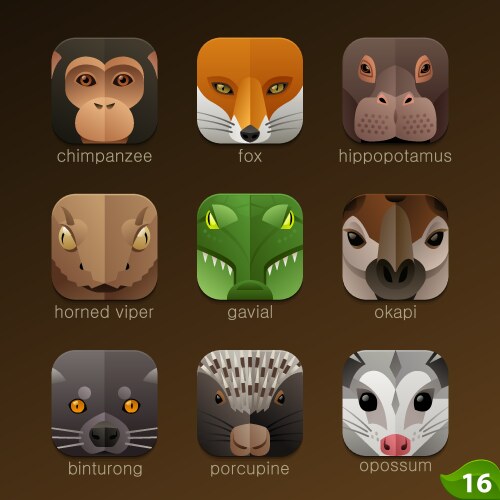 Animal faces for app icons-set 15 Royalty Free Vector Image