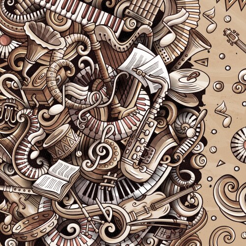 Cartoon doodles classic music frame bright Vector Image