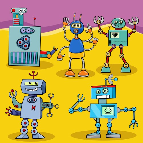 Robots group cartoon Royalty Free Vector Image