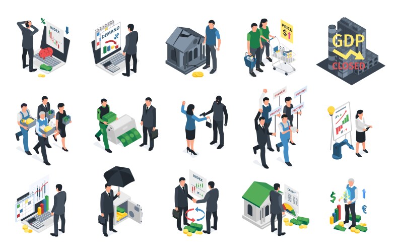 Isometric business characters young entrepreneurs Vector Image