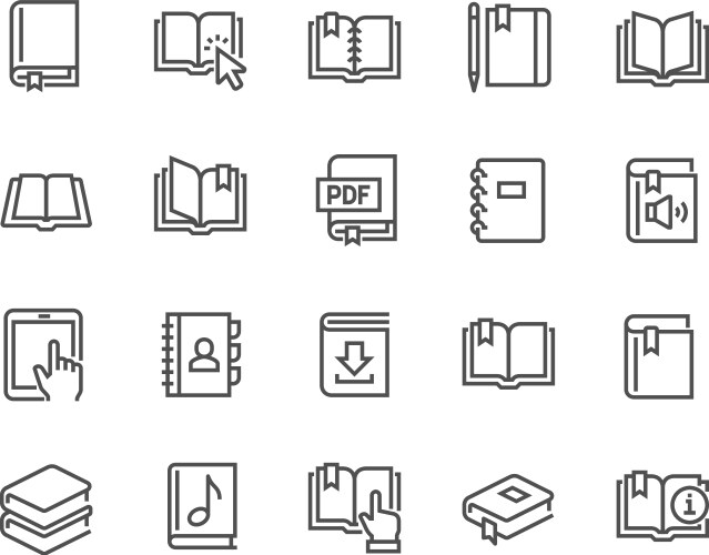 Book thin line icons Royalty Free Vector Image
