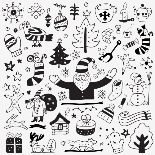 Christmas doodles winter season xmas characters Vector Image