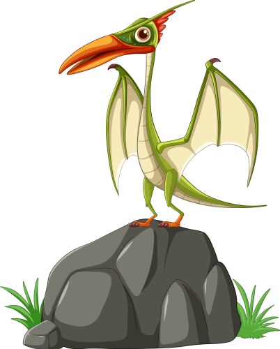 Colorful pterodactyl standing on a rock Royalty Free Vector