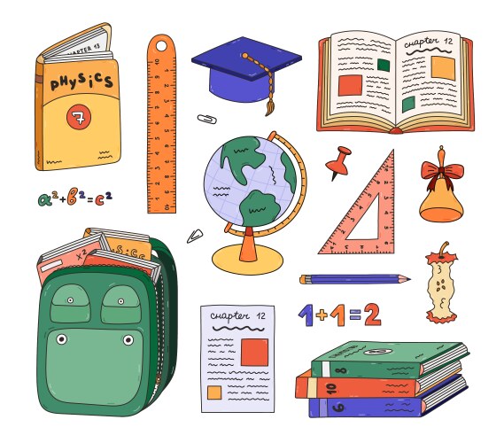 Cute colourful doodle set with kids school Vector Image