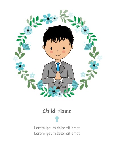 First holy communion for cute little boy Vector Image