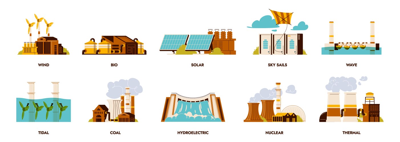 Renewable Energy Power Stations – Royalty-Free Vector | VectorStock